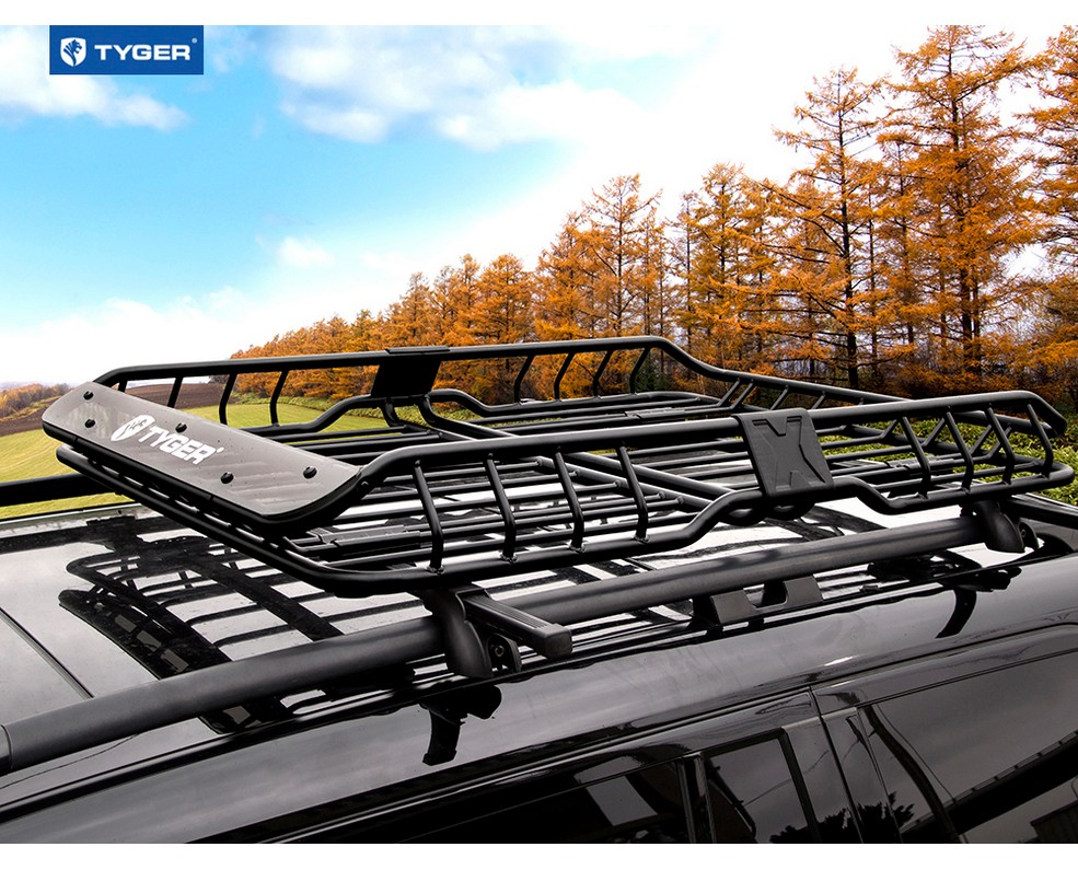 Tyger Heavy Duty Roof Mounted Cargo Basket Rack 57 L x 41.7 W x 6.3 H Roof Top Luggage Carrier With Wind Fairing